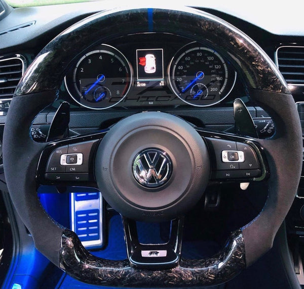 VW Golf MK7/7.5 GTI & R - Carbon Fibre Steering Wheel (LED Race Displa ...